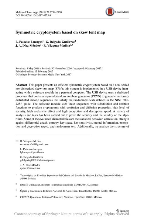 symmetric cryptosystem based on skew tent map request pdf