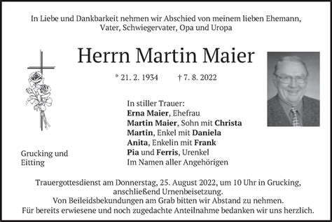 Traueranzeigen Von Martin Maier Trauer Merkur De