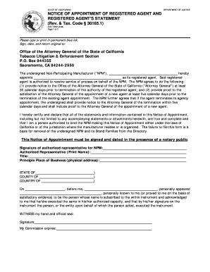 Fillable Online Ag Ca JUS TOB2 NOTICE OF APPOINTMENT OF REGISTERED