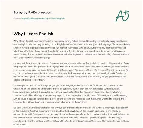 Why I Learn English 400 Words PHDessay