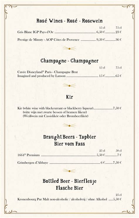 Bistrot chez Rémy Menu at Walt Disney Studios Park Restaurants and