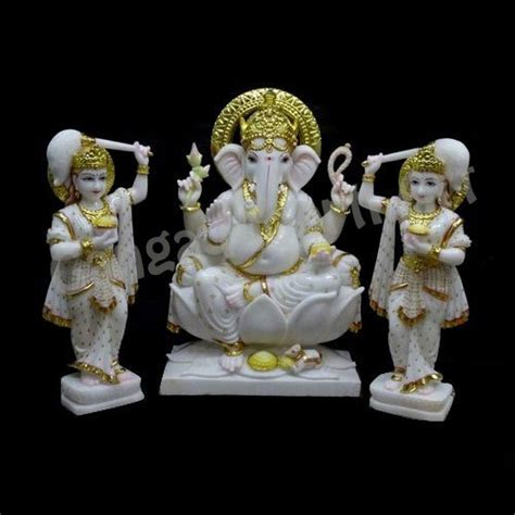 Marble Multicolor Ganesh With Riddhi Siddhi Statue Size 2 Feet At Rs