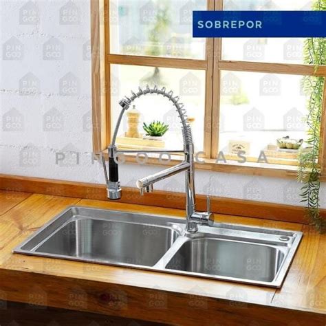 Cuba para cozinha gourmet pia dupla aço inox acessórios tábua de