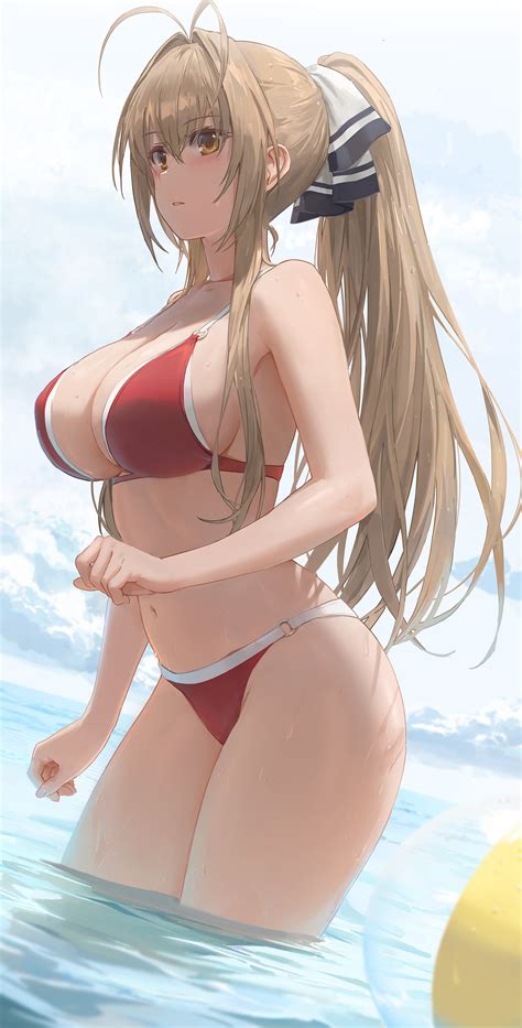 Ponytail Thighs Sideboob Parted Lips Long Hair Cleavage Looking