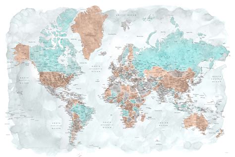 Map of Detailed watercolor world map Colletteh ǀ Maps of all cities and