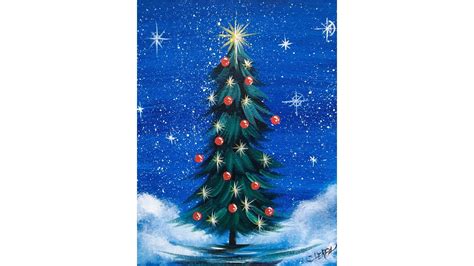 Simple Christmas TREE Step By Step Acrylic Painting On Canvas For