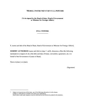 Fillable Online Treaties Un MODEL INSTRUMENT OF FULL POWERS Treaties