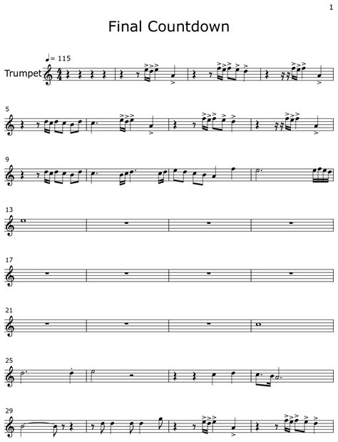 Final Countdown Sheet Music For Trumpet