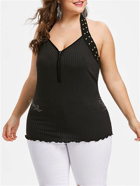 43 OFF Plus Size Ribbed Halter Neck Tank Top Rosegal