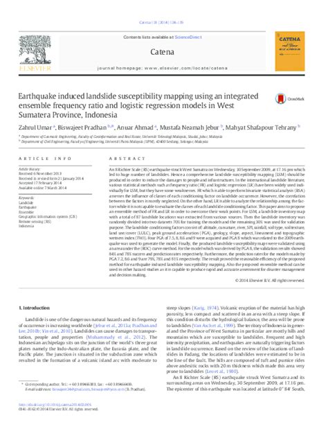 pdf earthquake induced landslide susceptibility mapping using an integrated ensemble frequency