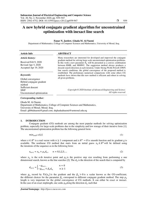 pdf a new hybrid conjugate gradient algorithm for unconstrained optimization with inexact line