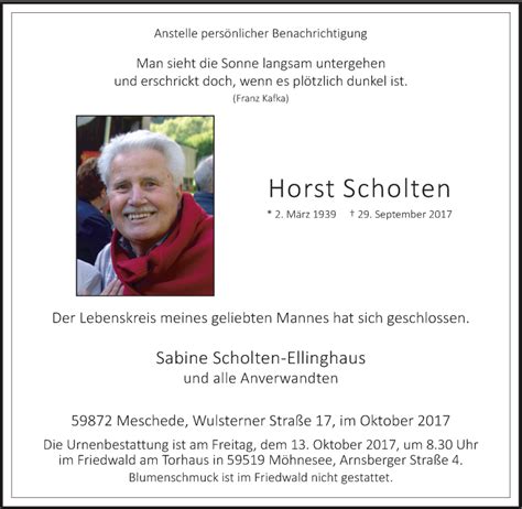 Traueranzeigen Von Horst Scholten Trauer In NRW De
