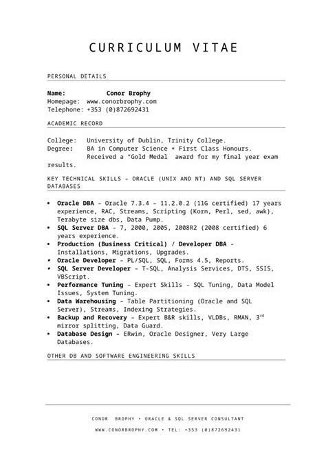 Doc Curriculum Vitae Conor Brophy Web Vieworacle Developer Pl