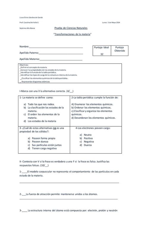 Prueba 7 básico materia y sus estados PDF Descarga Gratuita