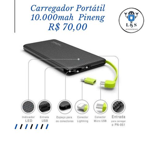 Carregador Portátil 10 000mah Pineng Shopee Brasil