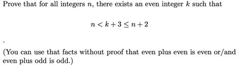 solved prove that for all integers n there exists an even integer k such that n