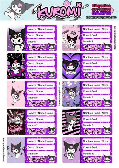 Etiquetas Escolares De Kuromi Gratis Para Editar E Imprimir Artofit