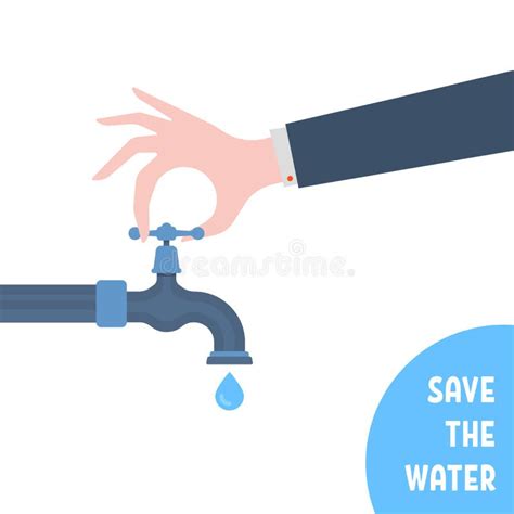 Hand Closes The Tap For Saving Water Stock Vector Illustration Of