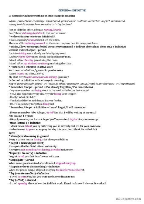 GERUNDS AND INFINITIVES Français FLE fiches pedagogiques pdf doc