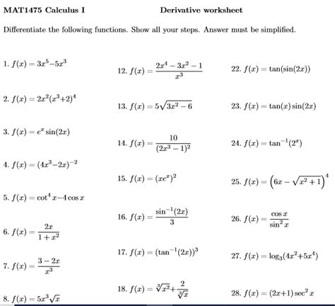 worksheet on differentiation pdf