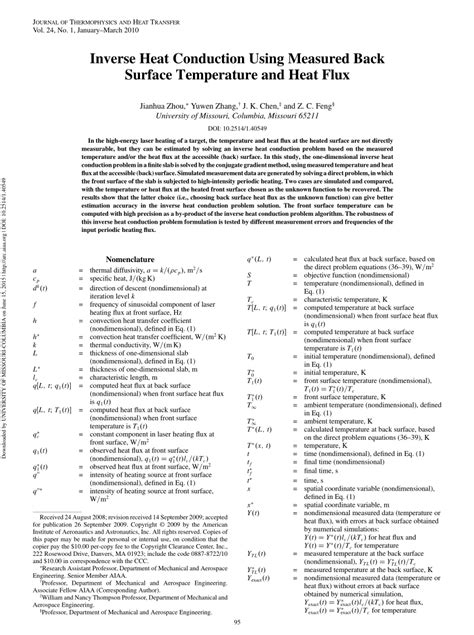 pdf inverse heat conduction using measured back surface temperature and heat flux