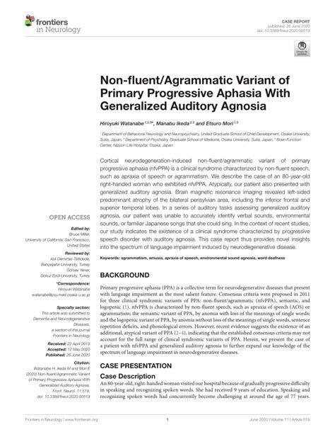 pdf non fluent agrammatic variant of primary progressive aphasia with generalized auditory agnosia