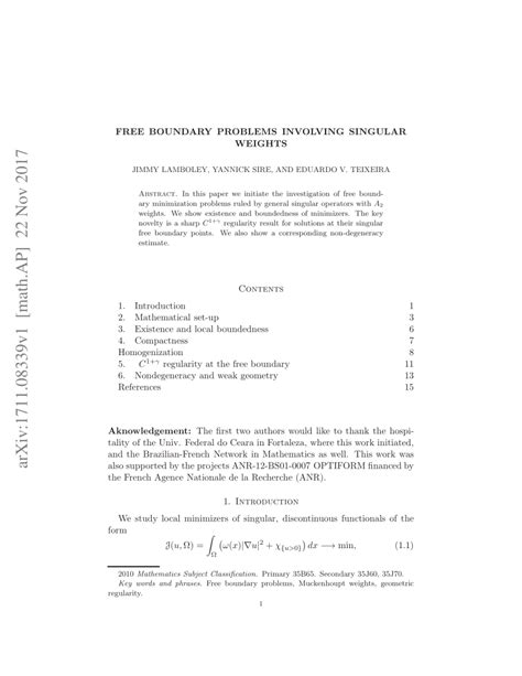 pdf free boundary problems involving singular weights