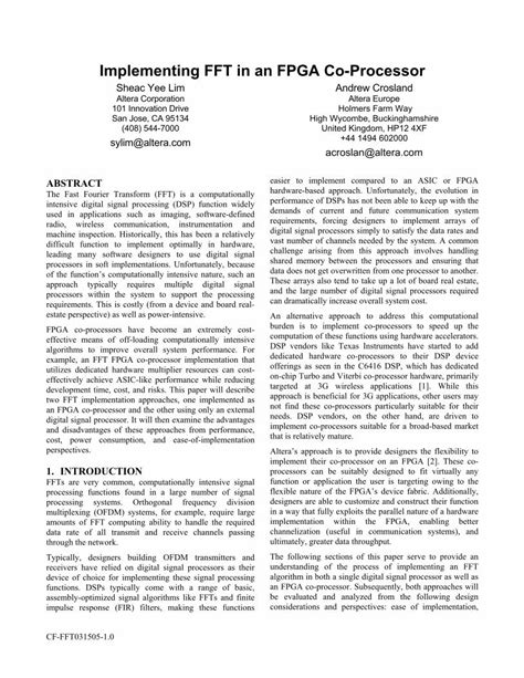 pdf implementing fft in an fpga co processor · the fast fourier transform fft is a