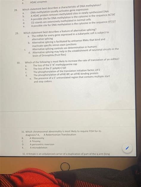 Solved E 28 A B C E 29 HDAC Enzymes Which Statement Best Chegg