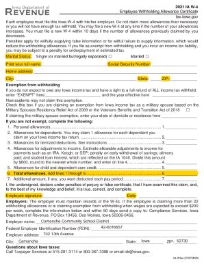 Fillable Online IA DoR W 4 2021 2022 Fill Out Tax Template Online