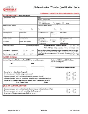 Fillable Online Subcontractor Vendor Qualification Form Fax Email