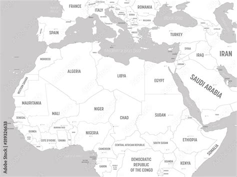 Northern Africa Map White Lands And Grey Water High Detailed