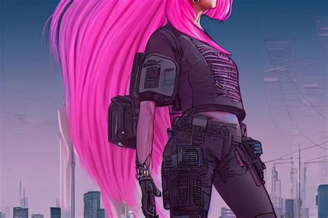 A Woman With Pink Hair Standing In Front Of A City Stable Diffusion