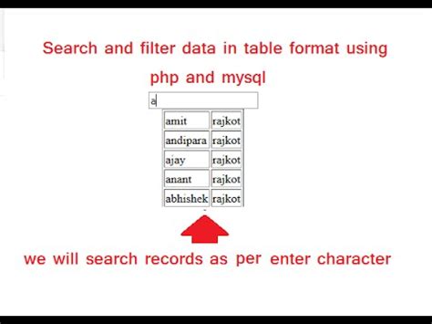 Search And Filter Data In Html Table Using Php And Mysql Youtube