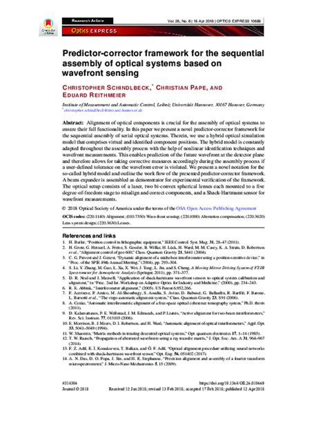 pdf predictor corrector framework for the sequential assembly of optical systems based on