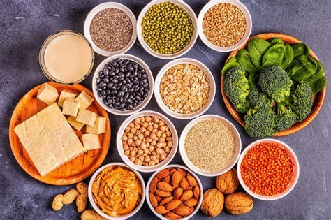 Dieta saludable comida vegana fuentes de proteínas vegetales Foto Premium