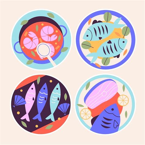 Cole O Ing Nua De Adesivos De Peixes E Frutos Do Mar Vetor Gr Tis