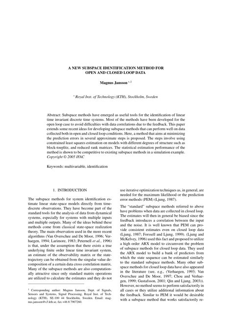 pdf a new subspace identification method for open and closed loop data
