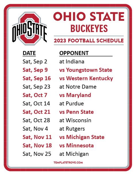 Ohio State University Football Schedule Season Trudi Hyacinth
