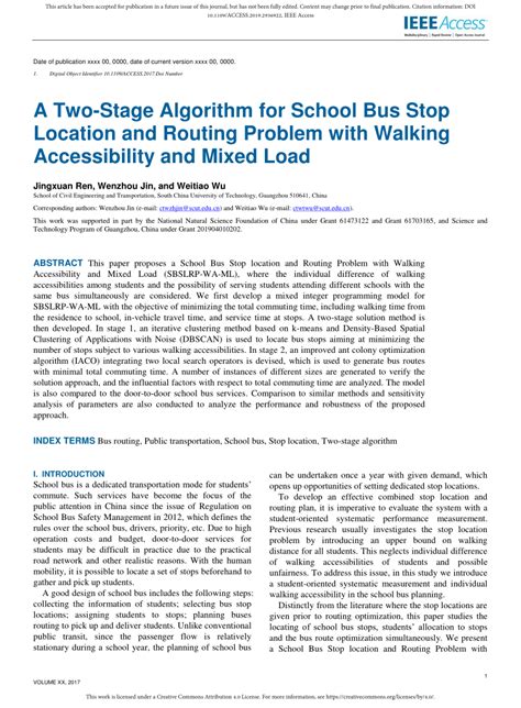 pdf a two stage algorithm for school bus stop location and routing problem with walking