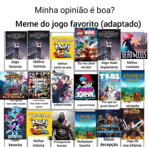 Minha opinião é boa Meme do jogo favorito adaptado Jago Melhor