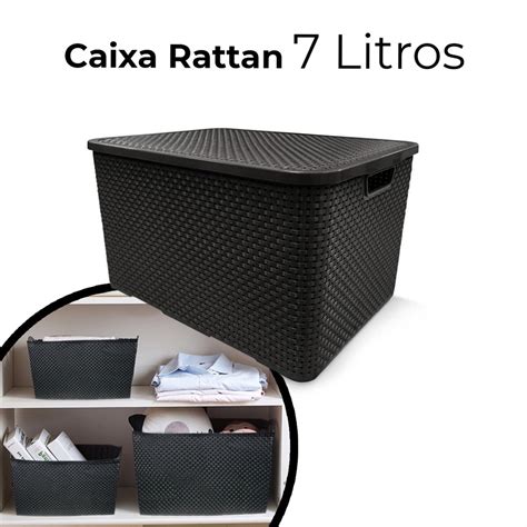 Caixa Organizadora Preta Tampa Rattan 7 Litros 15 Litros 20 Litros