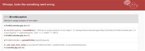 laravel attempt to assign property of non object stack overflow
