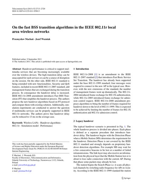 pdf on the fast bss transition algorithms in the ieee 802 11r local area wireless networks