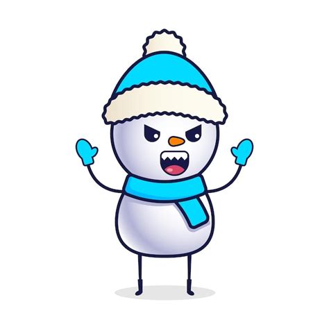 Mu Eco De Nieve De Dibujos Animados Enojado En Un Sombrero De Navidad