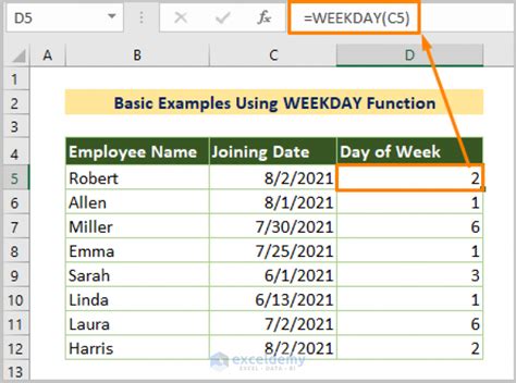 how to use weekday function in excel with 8 examples exceldemy