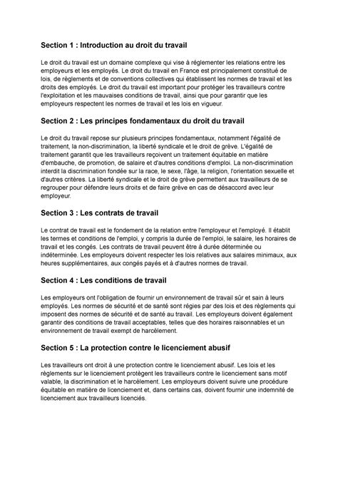 Introduction Au Droit Du Travail Le Droit Du Travail En France Est