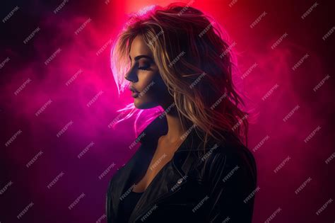 Premium Ai Image A Woman In Black Leather Jacket With Smoke Coming Out Of Her Mouth