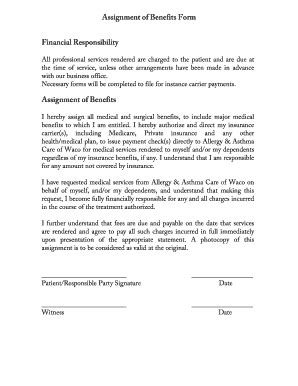Fillable Online Assignment Of Benefits Form Financial Responsibility