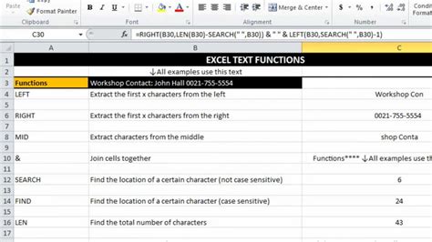 EAF 3 Excel Text Functions LEFT RIGHT MID LEN TRIM CLEAN